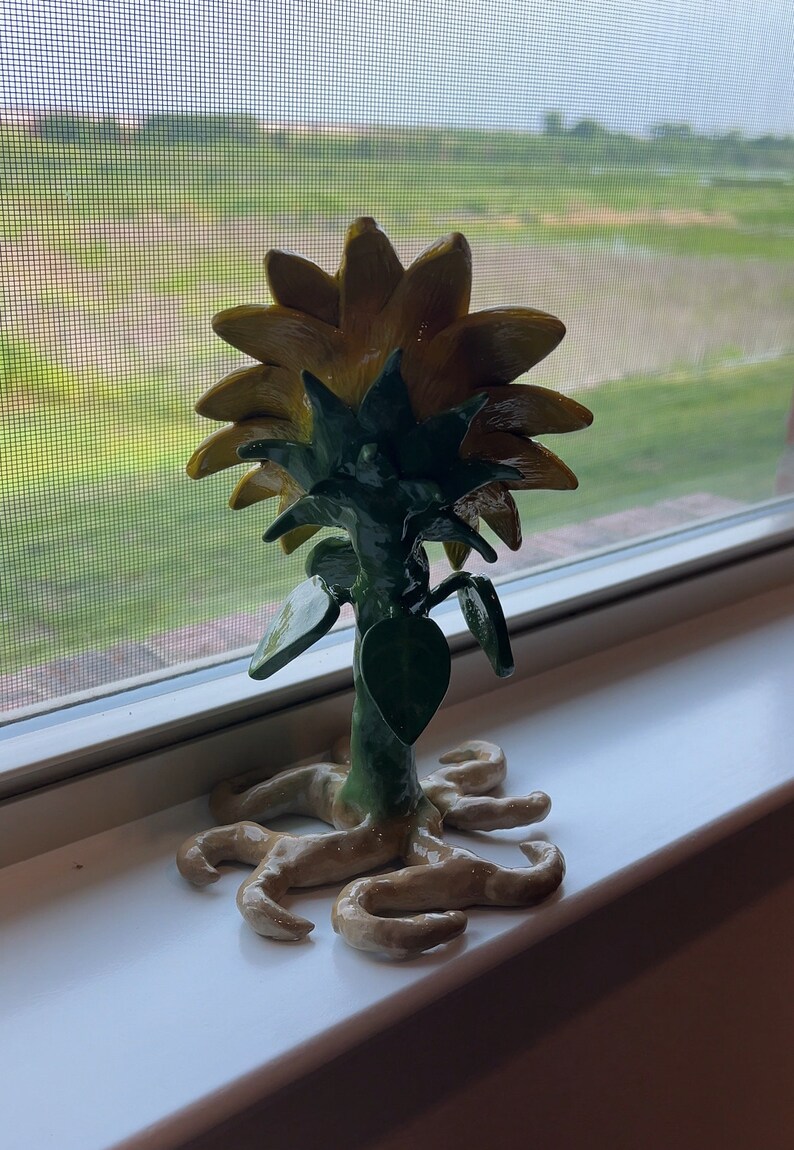 Handmade Clay Sunflower Sculpture, Monster Plant Figurine, Unique ...