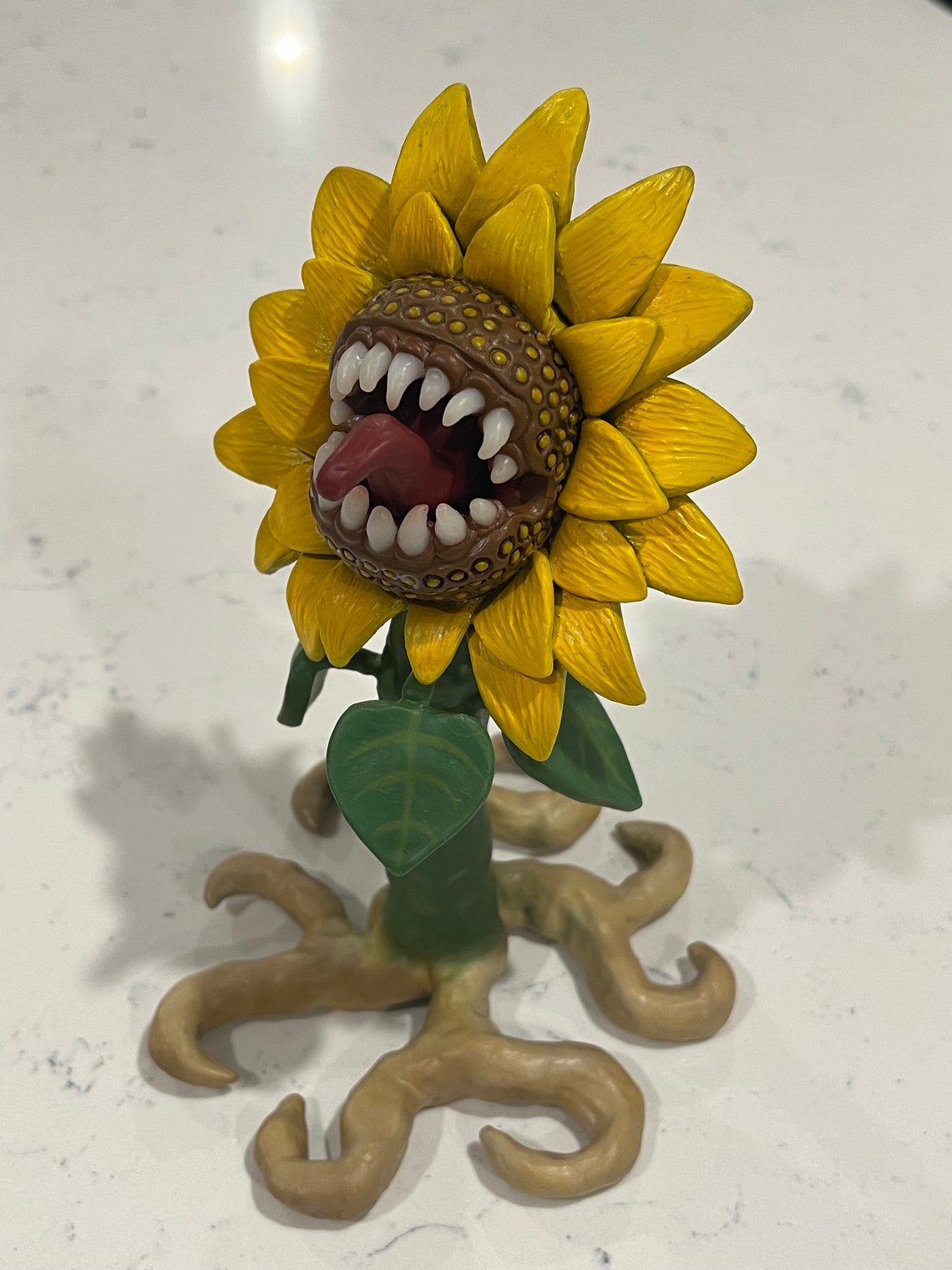 Handmade Clay Sunflower Sculpture, Monster Plant Figurine, Unique ...