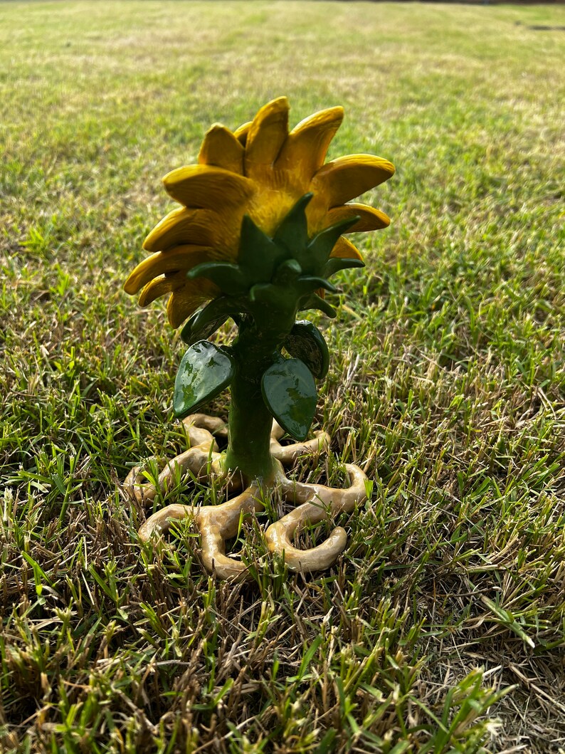 Handmade Clay Sunflower Sculpture, Monster Plant Figurine, Unique ...