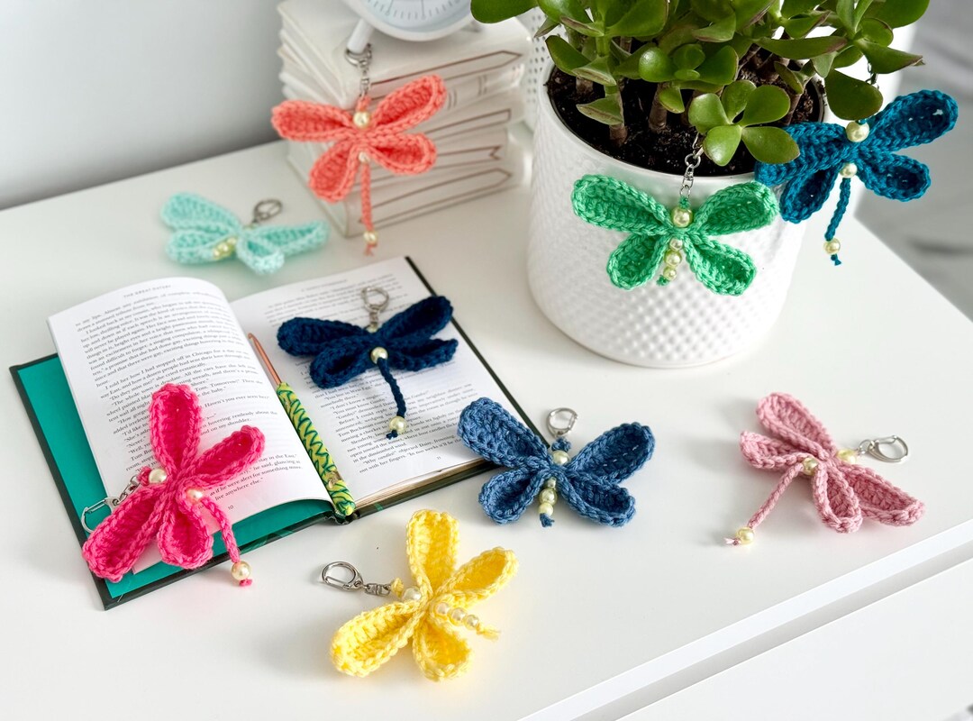 Handmade Crochet Beaded Dragonfly & Butterfly Keychains/bag Charms - Etsy