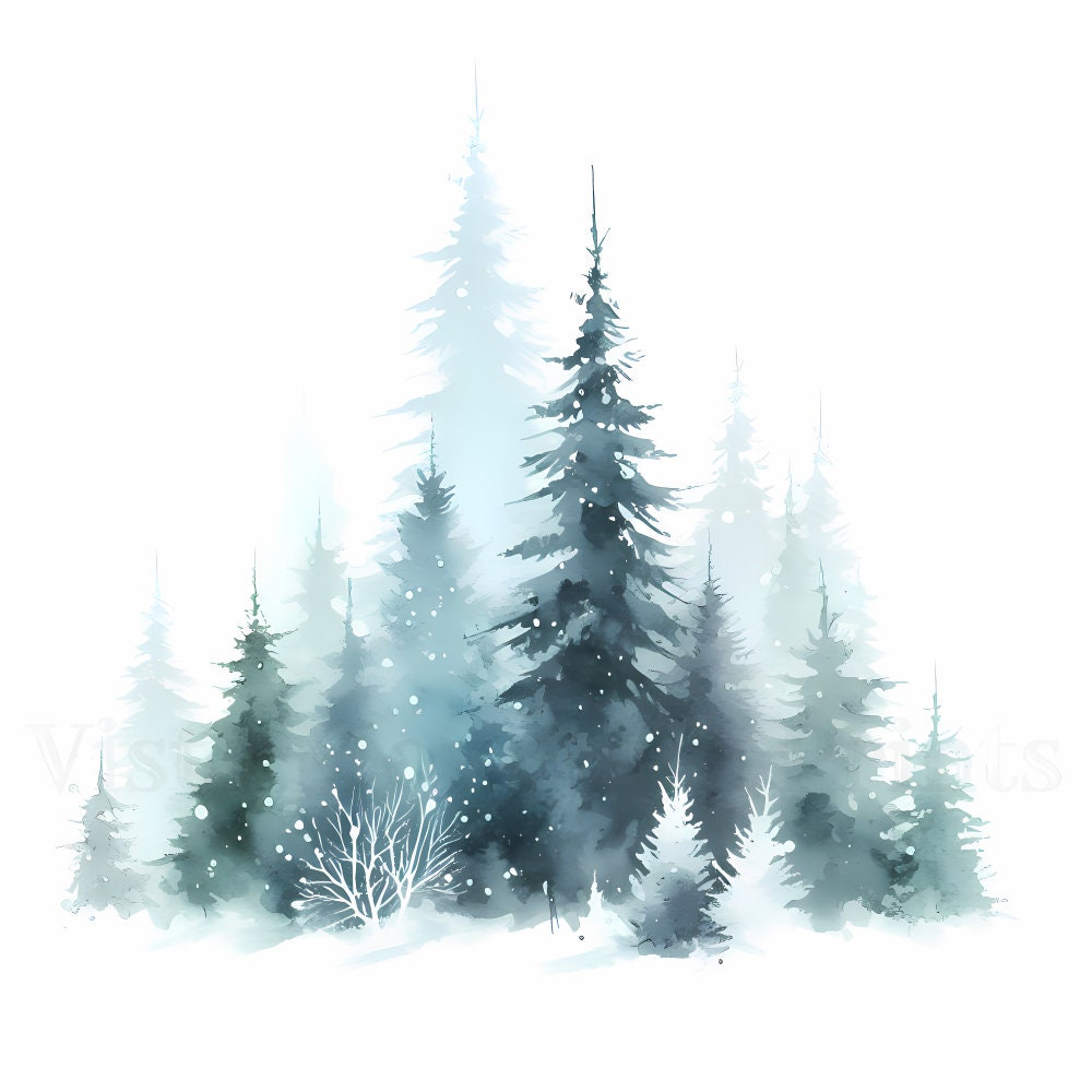 10 Pine Tree Forest Watercolor Clip Art Images- Jpgs - Forest Digital ...
