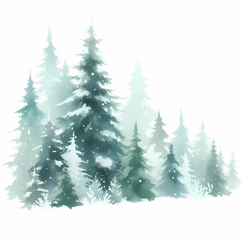10 Pine Tree Forest Watercolor Clip Art Images- Jpgs - Forest Digital ...