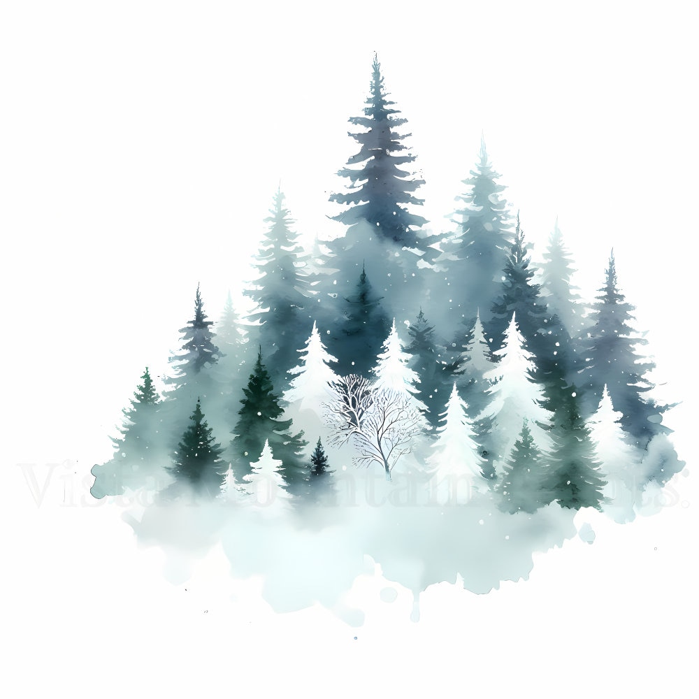 10 Pine Tree Forest Watercolor Clip Art Images- Jpgs - Forest Digital ...
