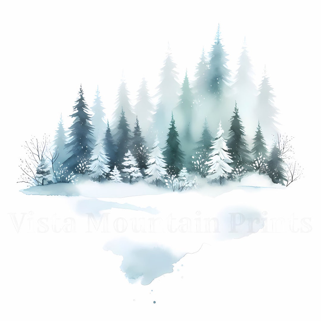 10 Pine Tree Forest Watercolor Clip Art Images- Jpgs - Forest Digital ...