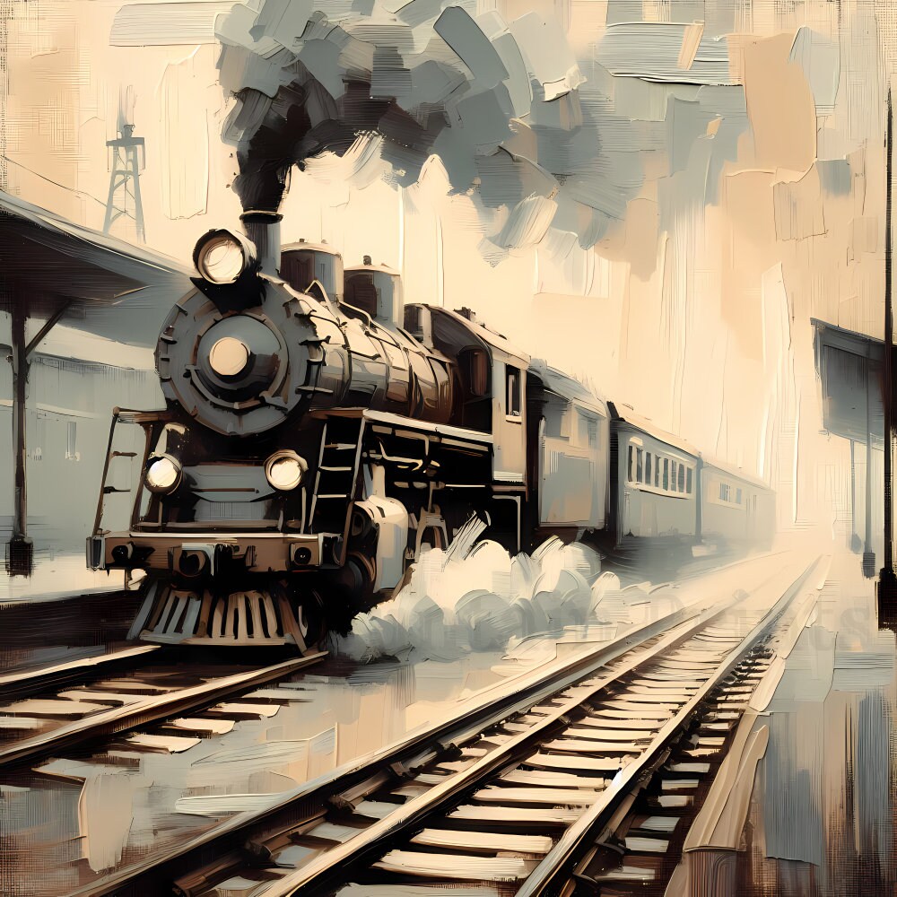 10 Old Steam Train Paintings- High Quality Jpgs - Train Digital ...
