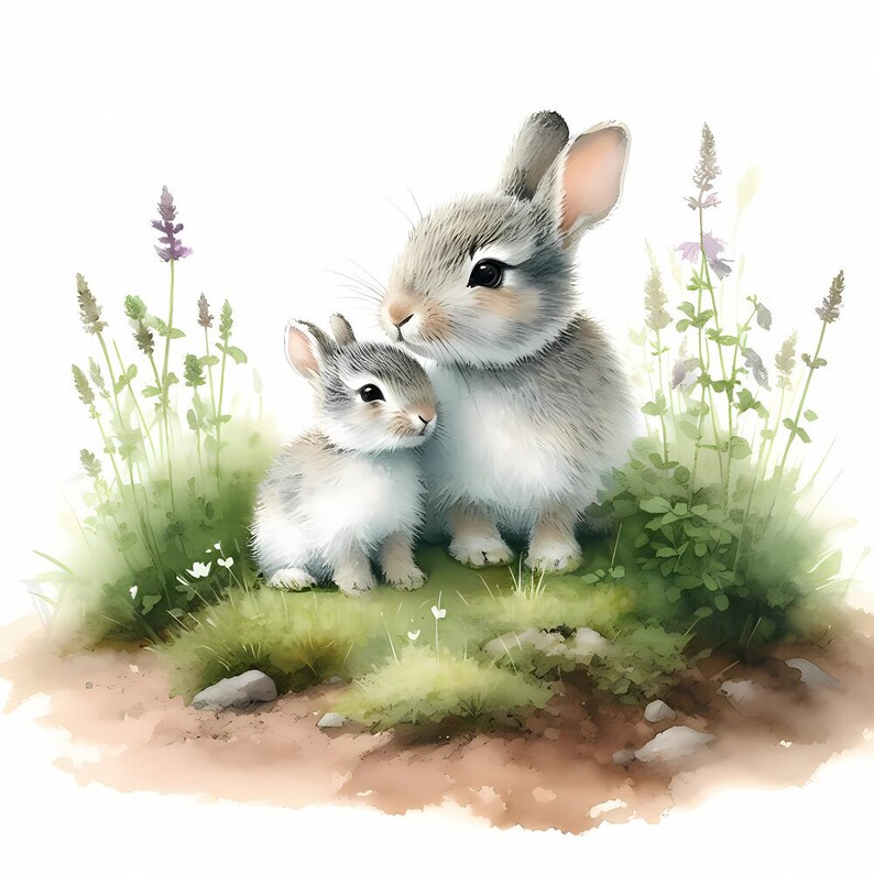 10 Baby & Momma Bunny Clipart Images- Bunny Jpgs- Bunny Digital ...
