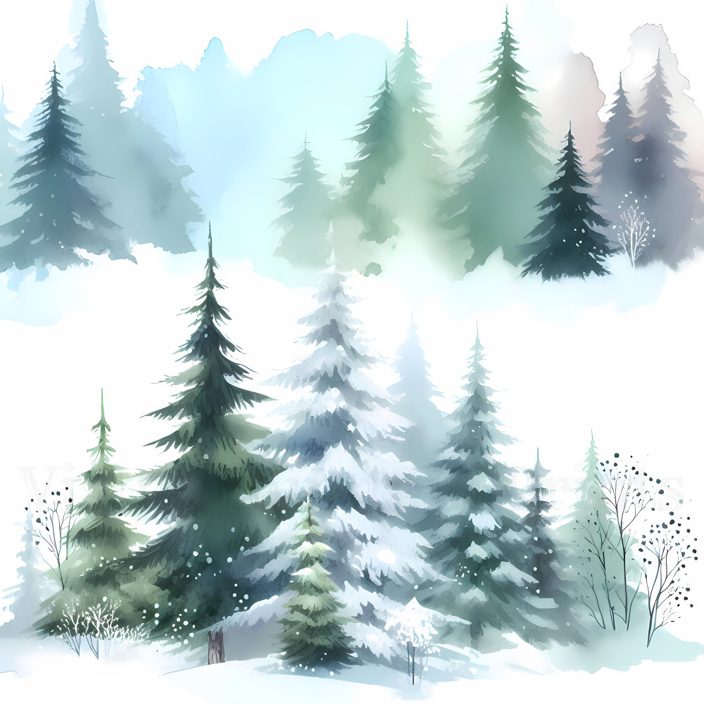 10 Pine Tree Forest Watercolor Clip Art Images- Jpgs - Forest Digital ...