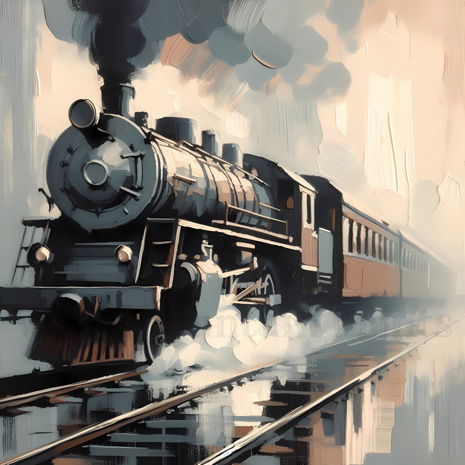 10 Old Steam Train Paintings- High Quality Jpgs - Train Digital ...