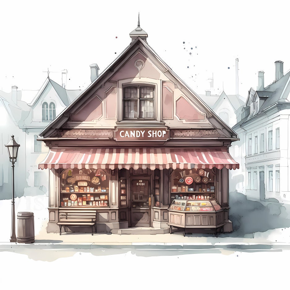 10 Old Fashioned Candy Shop Clip Art Images- Jpgs - Watercolor Candy ...