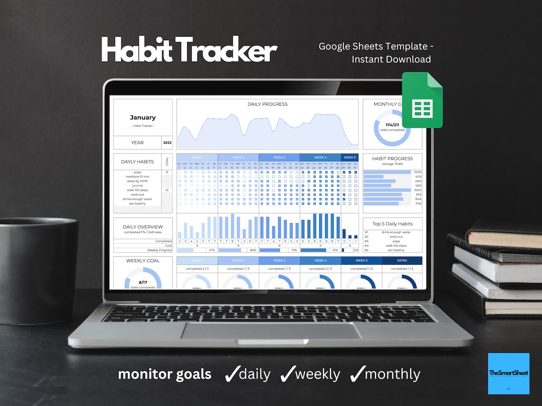 Habit Tracker for Google Sheets | Daily, Weekly and Monthly Dashboard ...