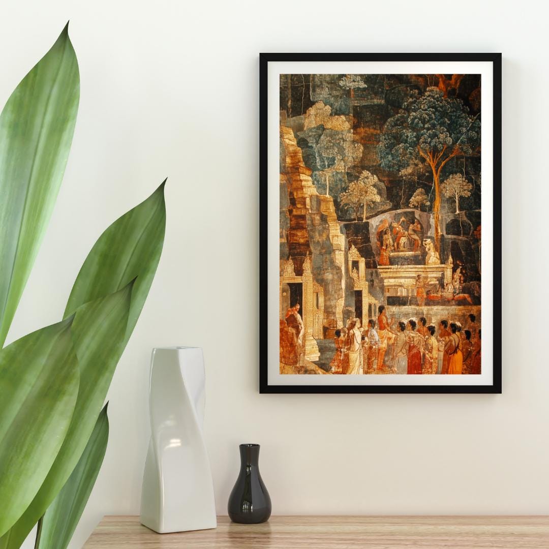 Ajanta Ancient Fresco Indian Mural Art Heritage Wall Decor Buddhist ...