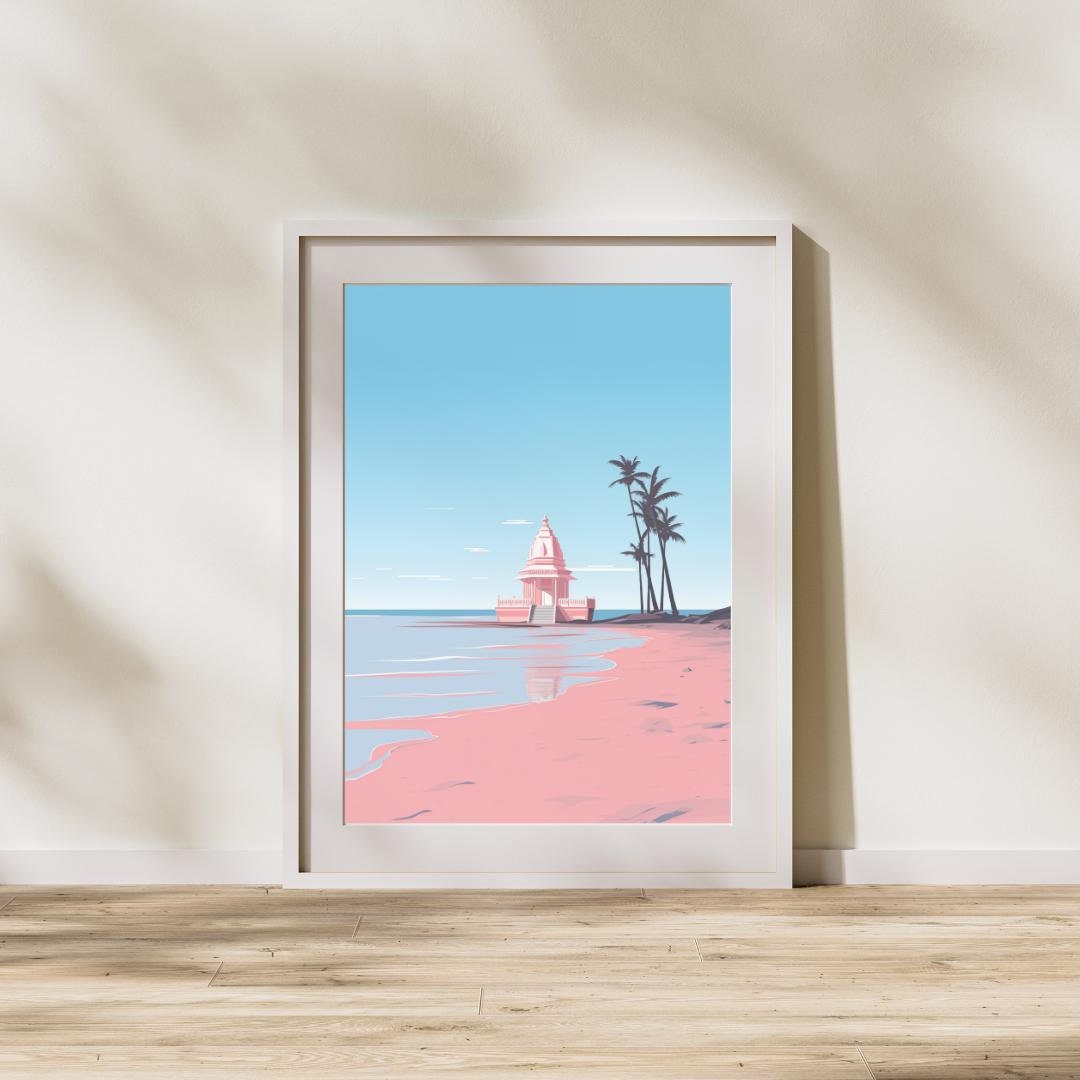 Ceylon Temple Sri Lankan Beach Temple Pastel Art Peaceful Coastal ...