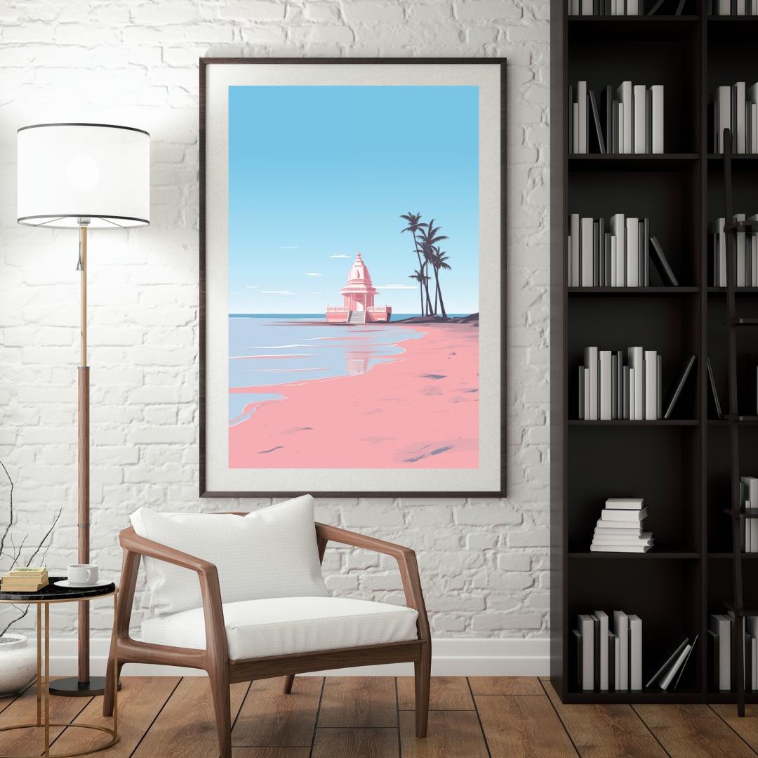 Ceylon Temple Sri Lankan Beach Temple Pastel Art Peaceful Coastal ...