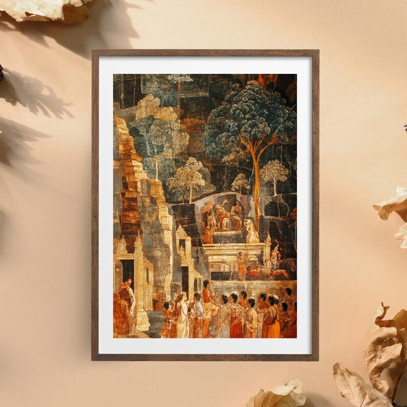 Ajanta Ancient Fresco Indian Mural Art Heritage Wall Decor Buddhist ...