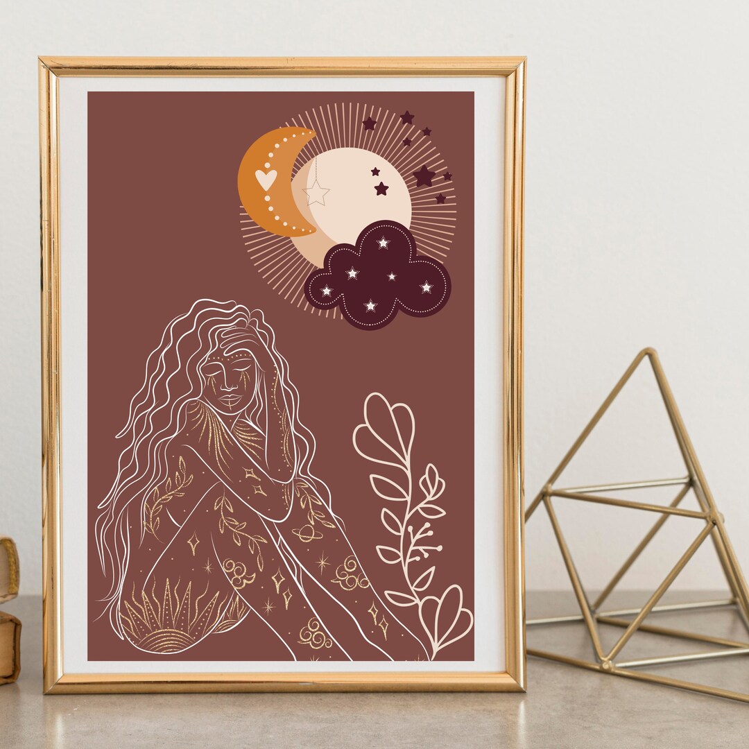 Boho Wall Art Poster, Sun Moon Stars Wall Decor, Celestial Poster, Boho ...