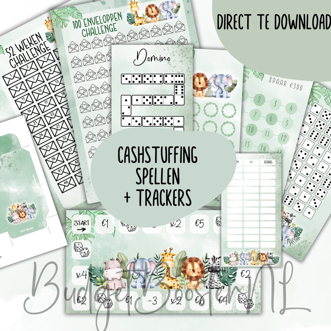 Jungle Cashstuffing Set of 10, Euro, Budget Binder, Savings Challenge ...