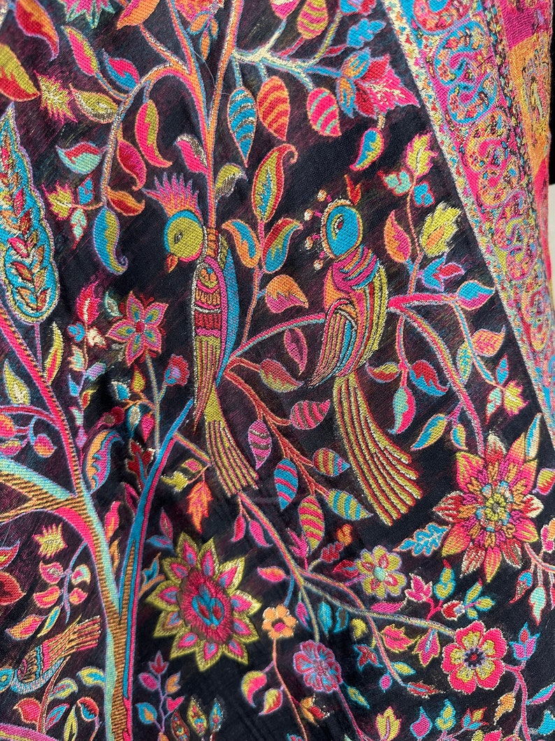 Peacocks Tree of Life Pure Kashmiri Kani Silk Luxury Jamawar Shawl With ...