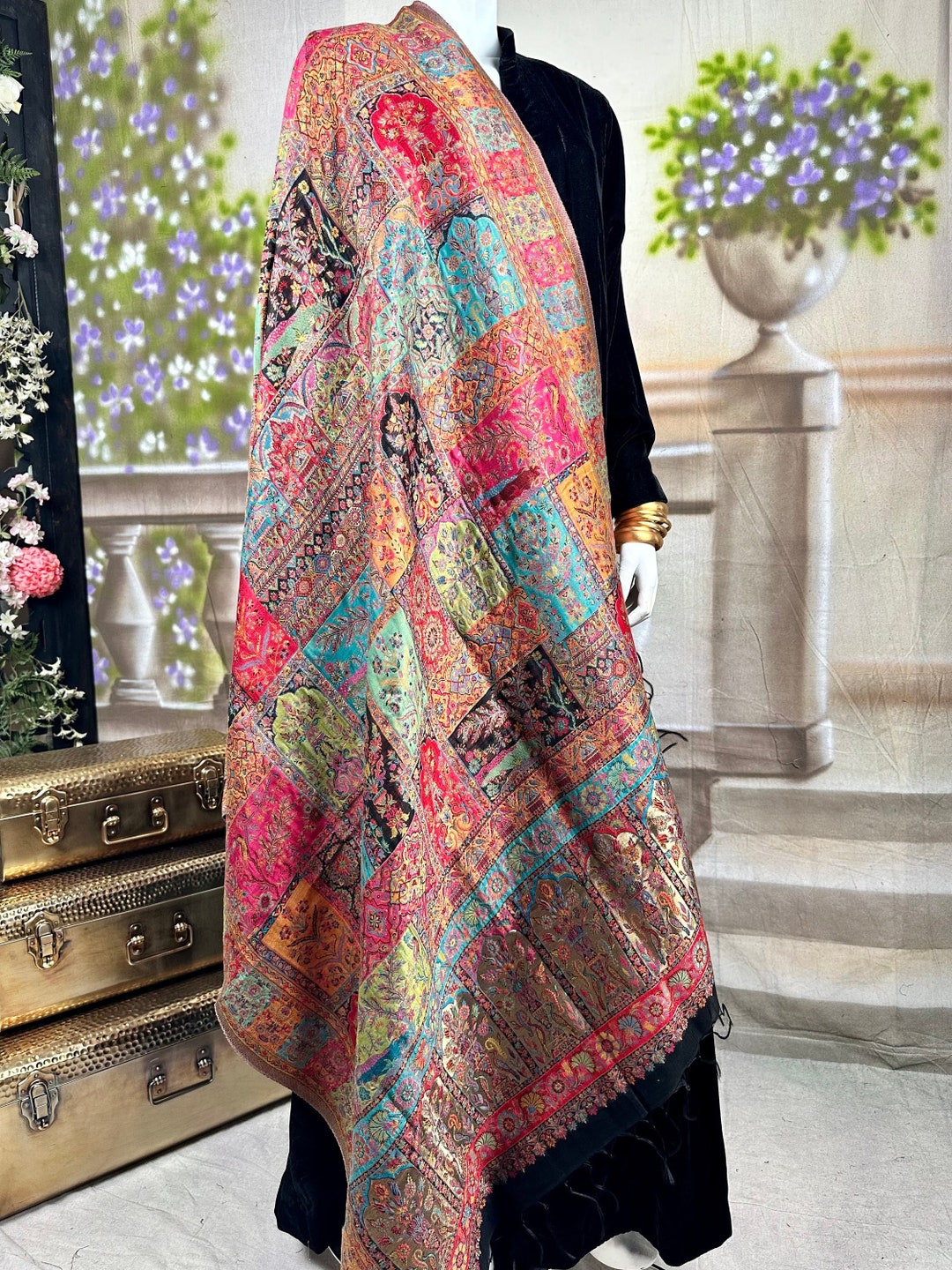Tree of Life Pure Kashmiri Kani Silk Luxury Jamawar Shawl With Golden ...
