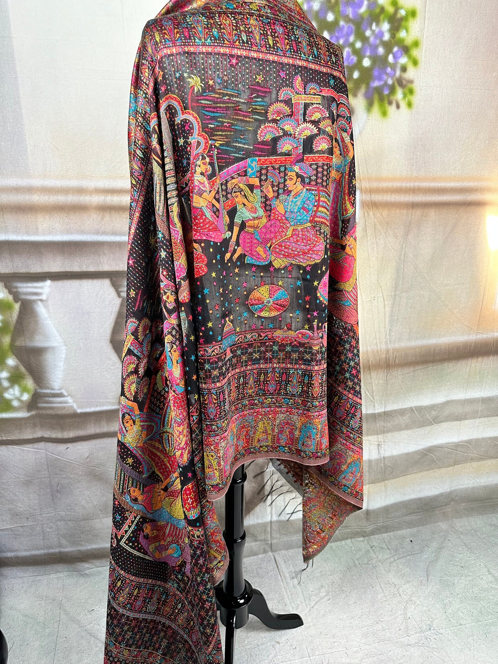 Pure Kashmiri Kani Silk Luxury Jamawar Shawl With Golden Zari Weaving ...