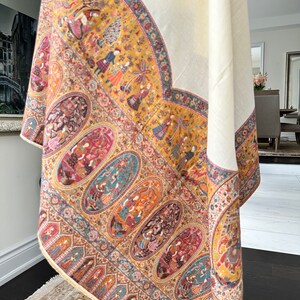 Timeless Tapestry Kani Mughal Art Shikargah Pictorial Shawl in Kashmiri ...
