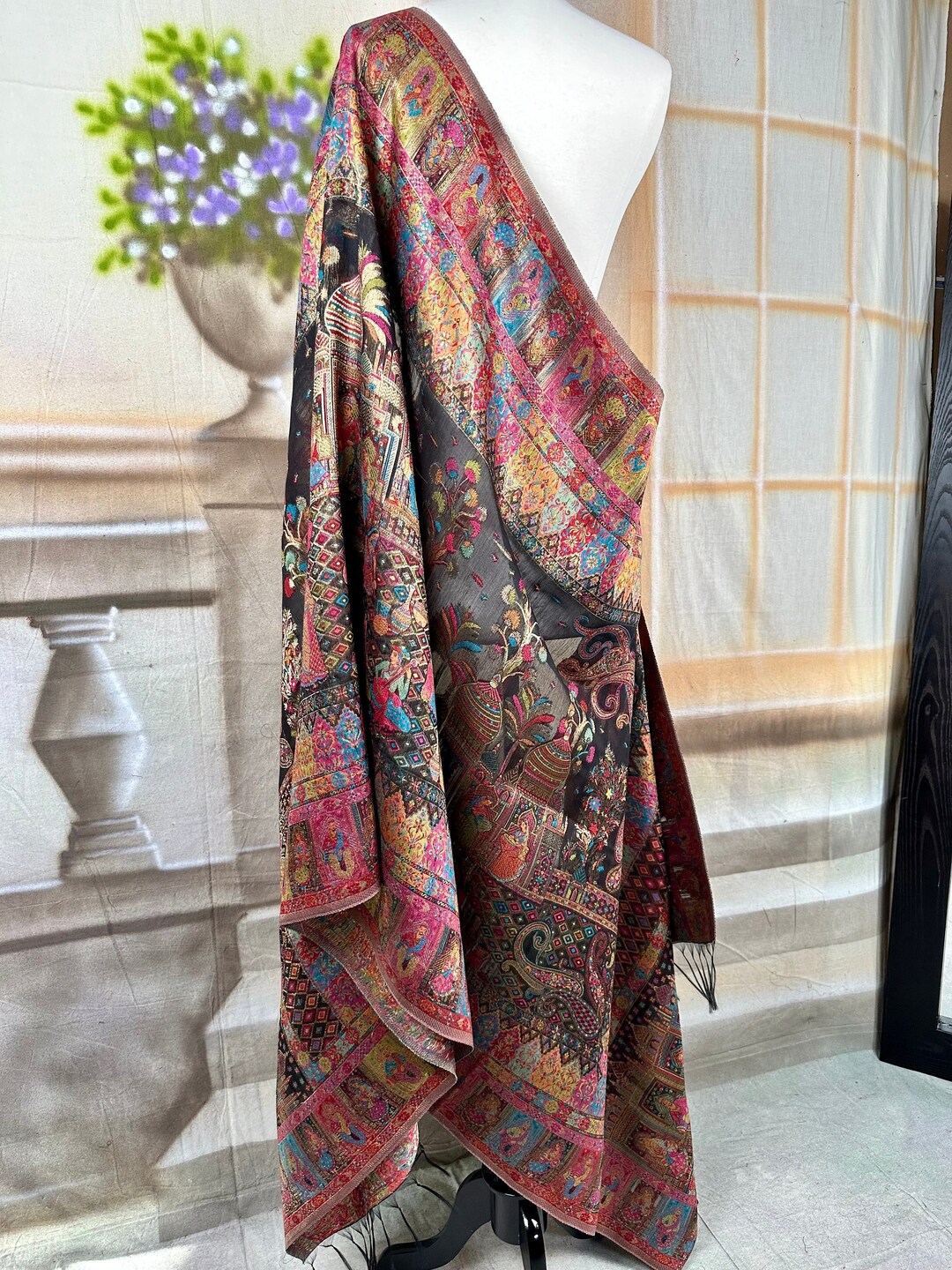 Darbar Design Pure Kashmiri Kani Silk Luxury Jamawar Shawl With Golden ...