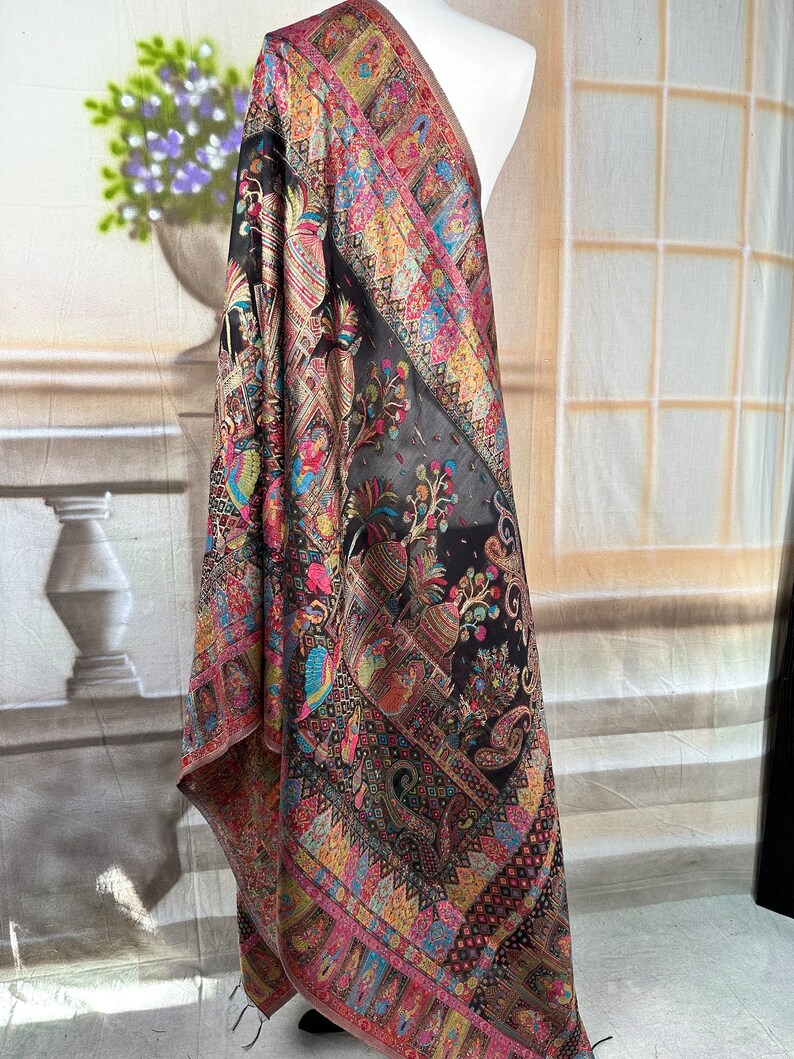 Darbar Design Pure Kashmiri Kani Silk Luxury Jamawar Shawl With Golden ...