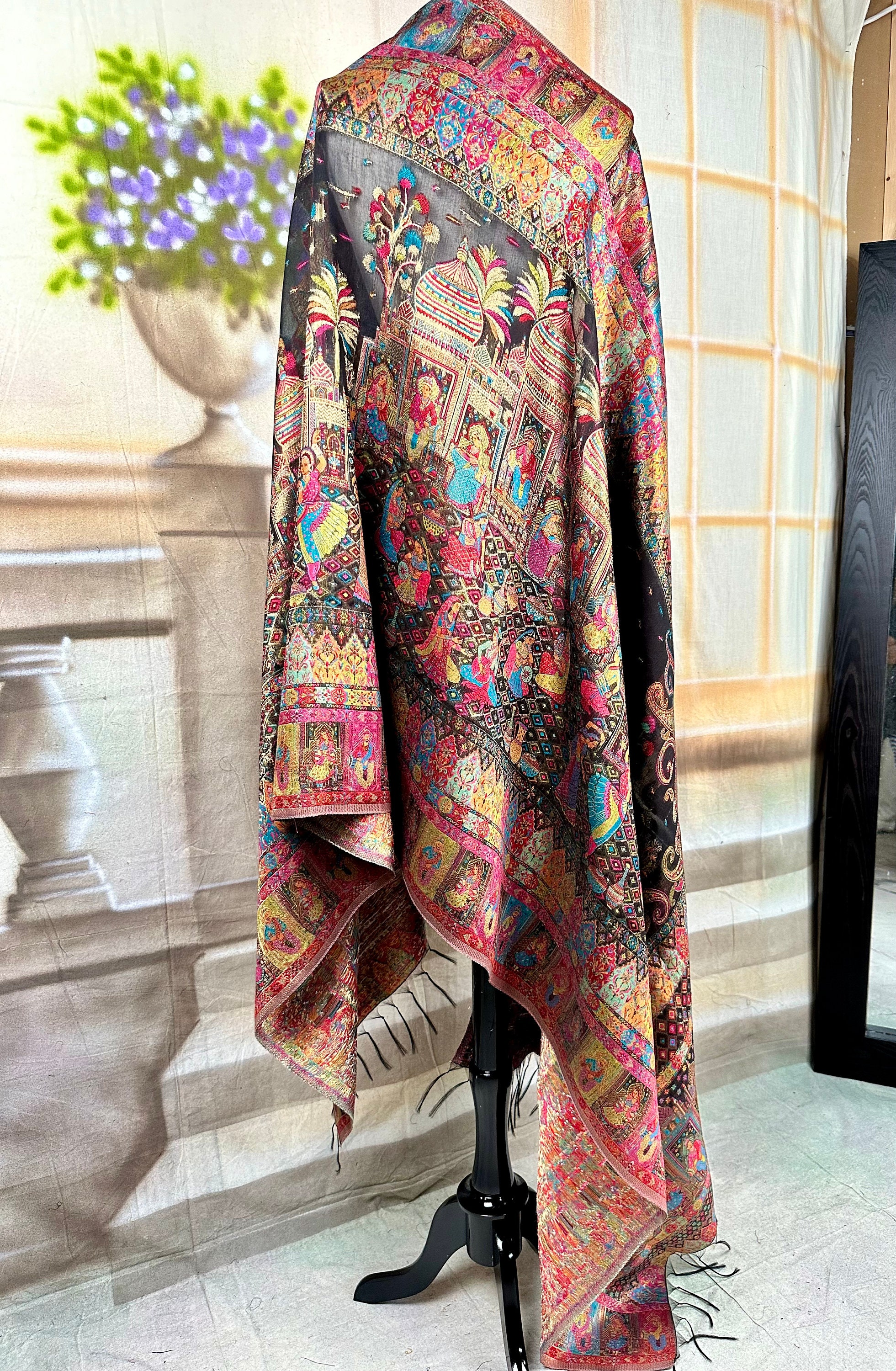 Darbar Design Pure Kashmiri Kani Silk Luxury Jamawar Shawl With Golden ...