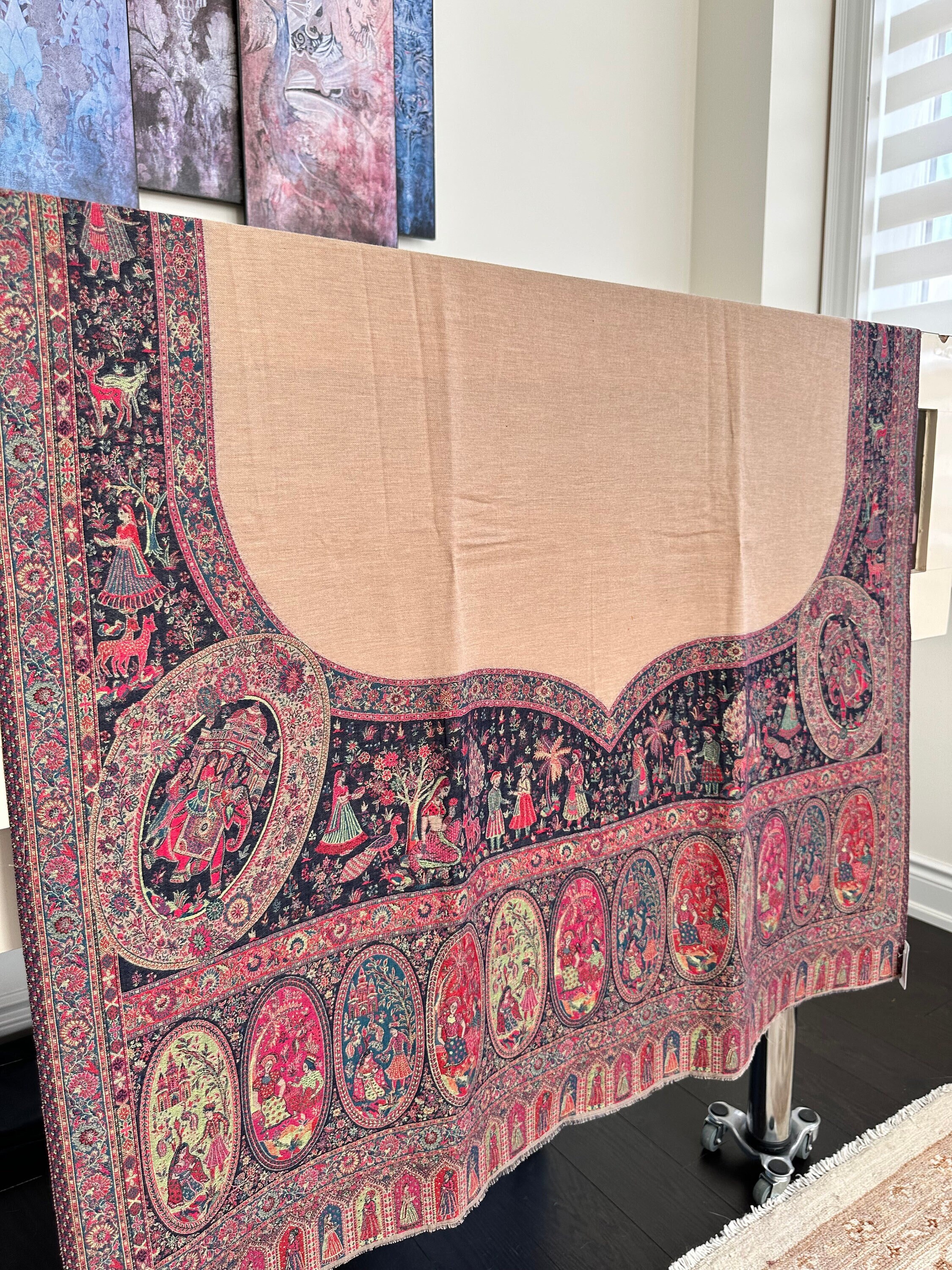 Timeless Tapestry Kani Mughal Art Shikargah Pictorial Shawl in Kashmiri ...