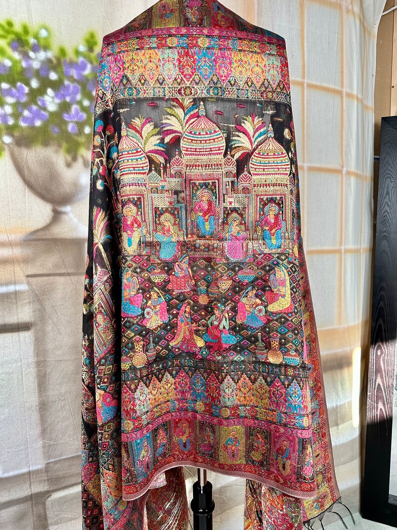 Darbar Design Pure Kashmiri Kani Silk Luxury Jamawar Shawl With Golden ...