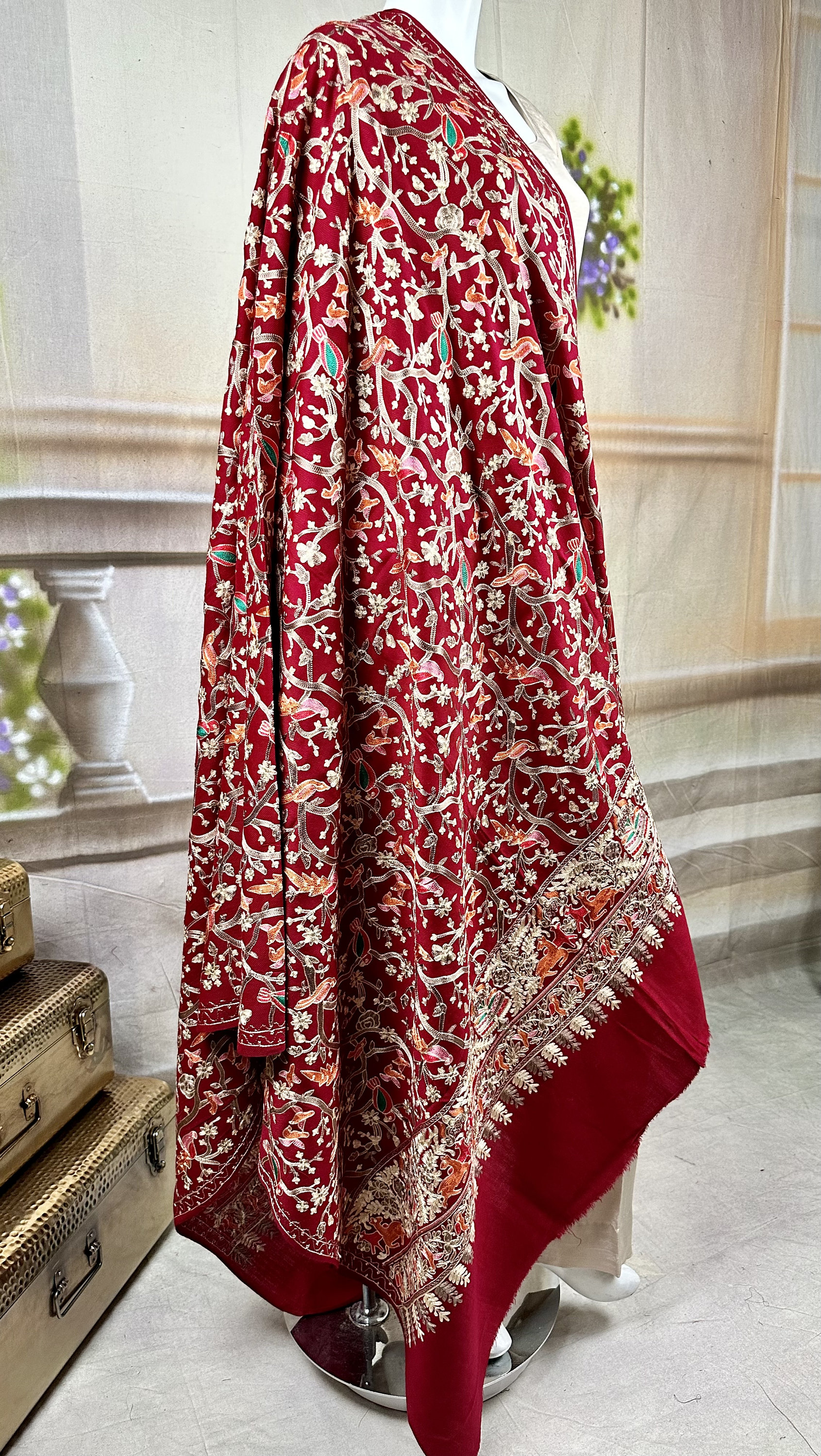 Pictorial Birds of Paradise Kashmiri Ari Silk Thread Fine Embroidery ...