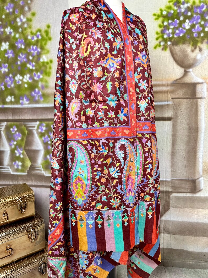 Timeless Elegance Kashmiri Outline Kalamkari MP Pashmina Shawl for ...