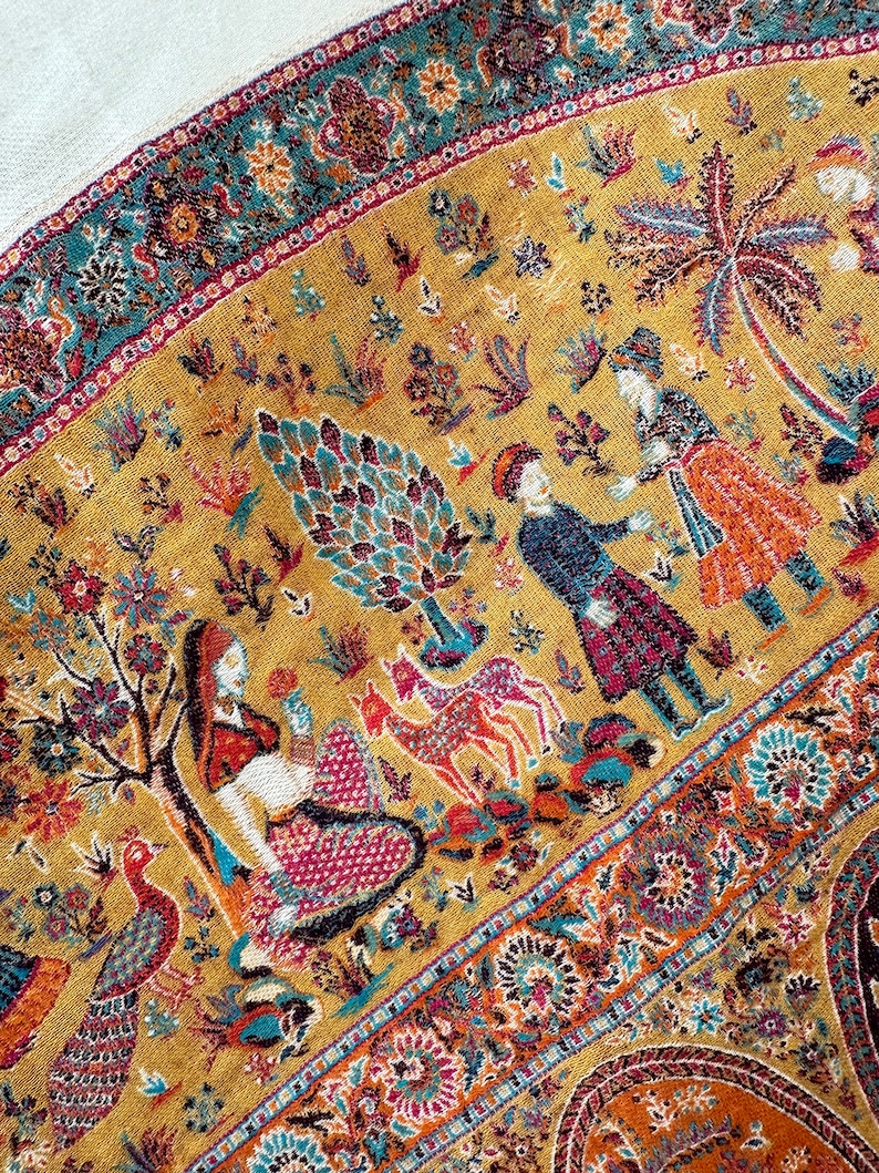 Timeless Tapestry Kani Mughal Art Shikargah Pictorial Shawl in Kashmiri ...