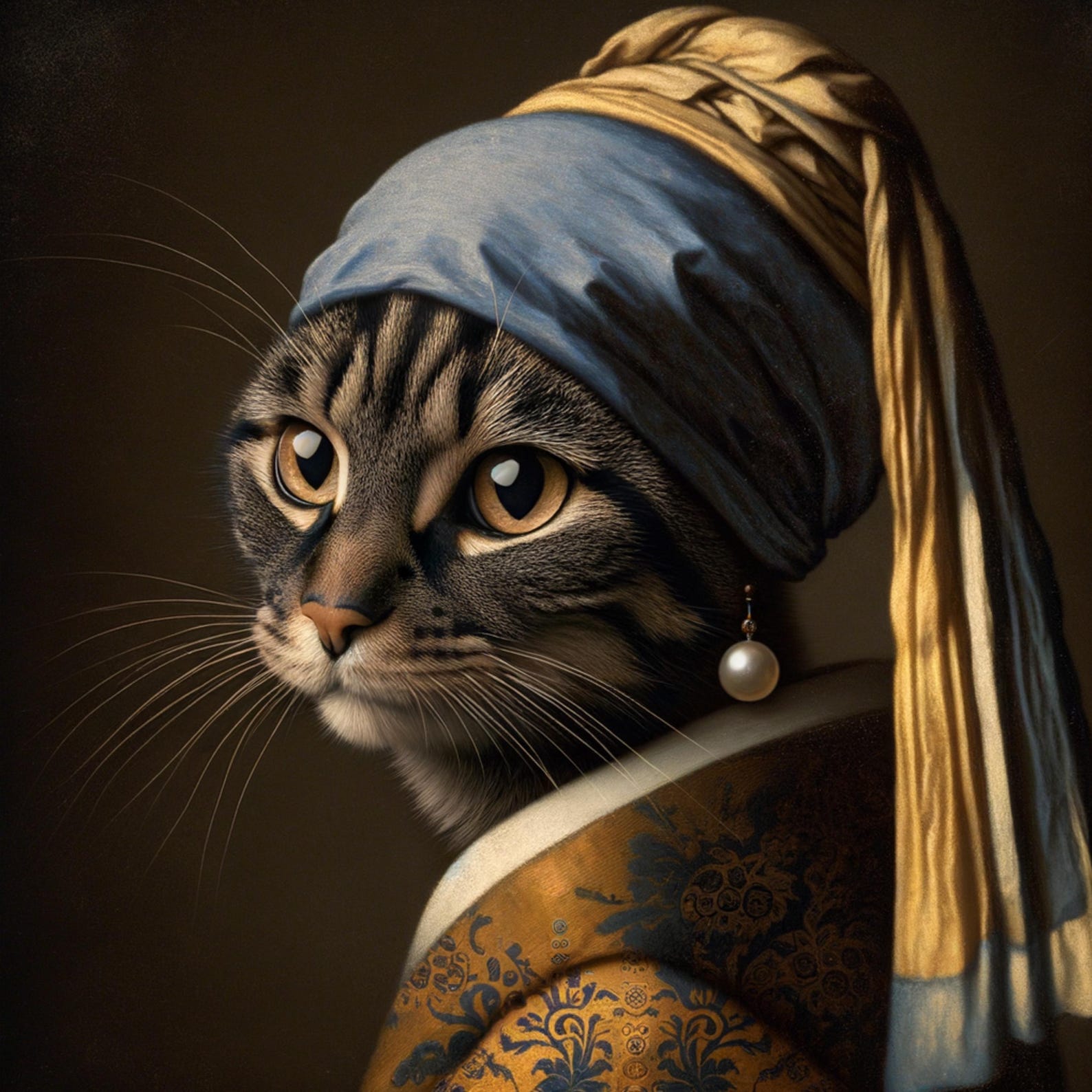 Cat as Girl With a Pearl Earring Printable Art, Vermeer Parody Wall Art ...
