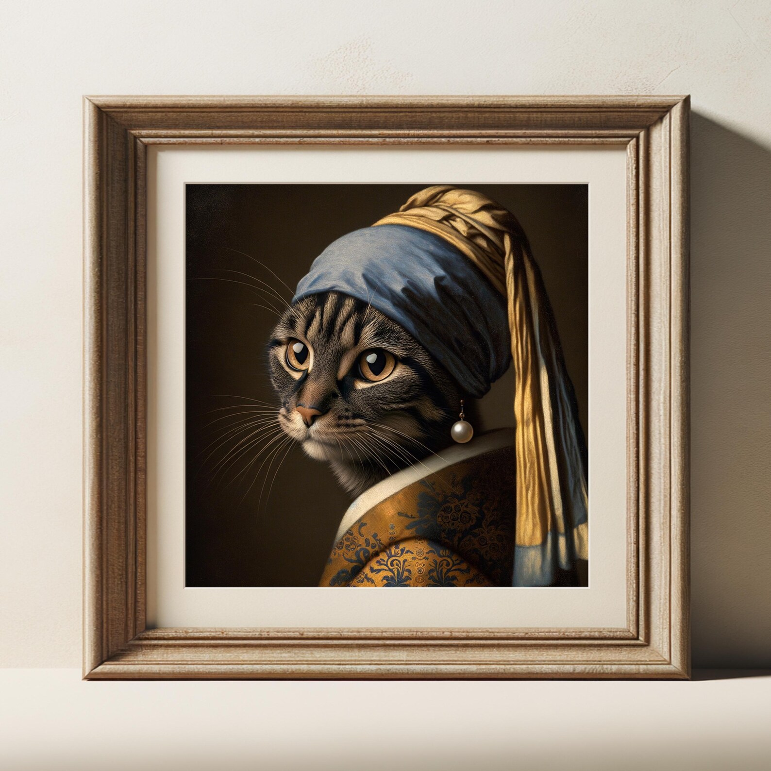 Cat as Girl With a Pearl Earring Printable Art, Vermeer Parody Wall Art ...