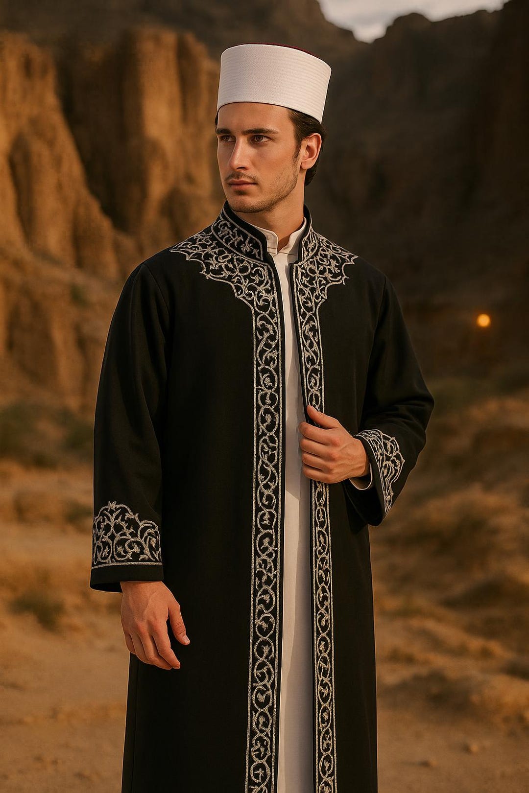 Luxury Black Imam Robe – Traditional Islamic Men’s Thobe With Elegant ...