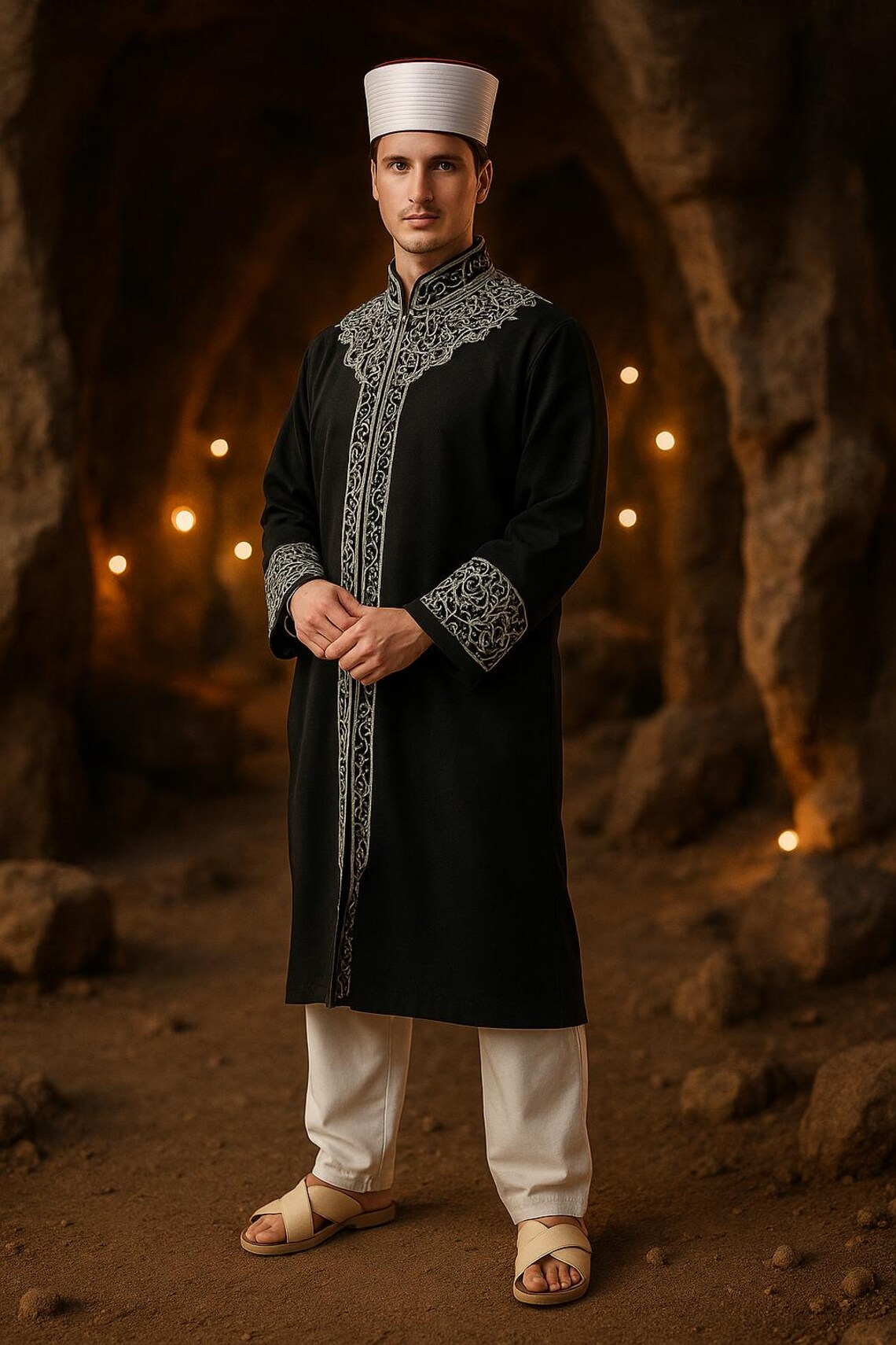 Luxury Black Imam Robe – Traditional Islamic Men’s Thobe With Elegant ...