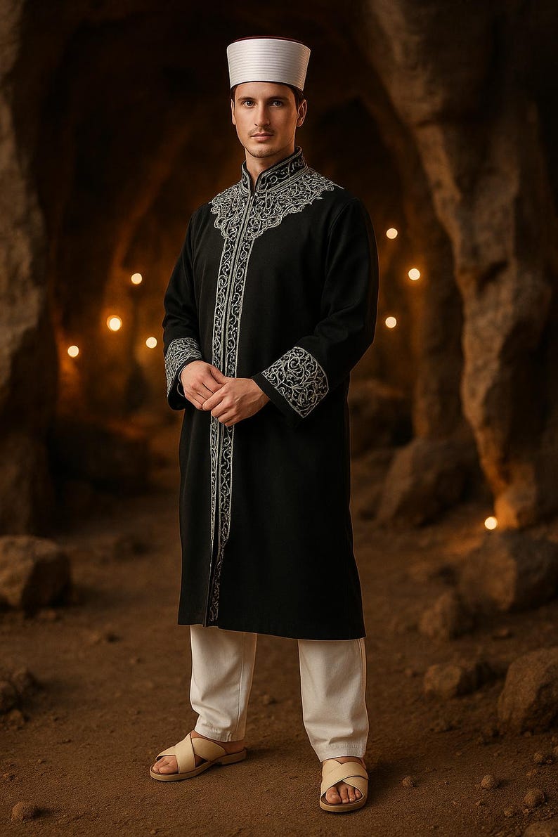 Luxury Black Imam Robe – Traditional Islamic Men’s Thobe With Elegant ...