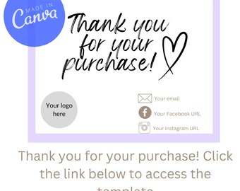 Printable Editable Thank You for Purchase Card Digital Download, PDF ...