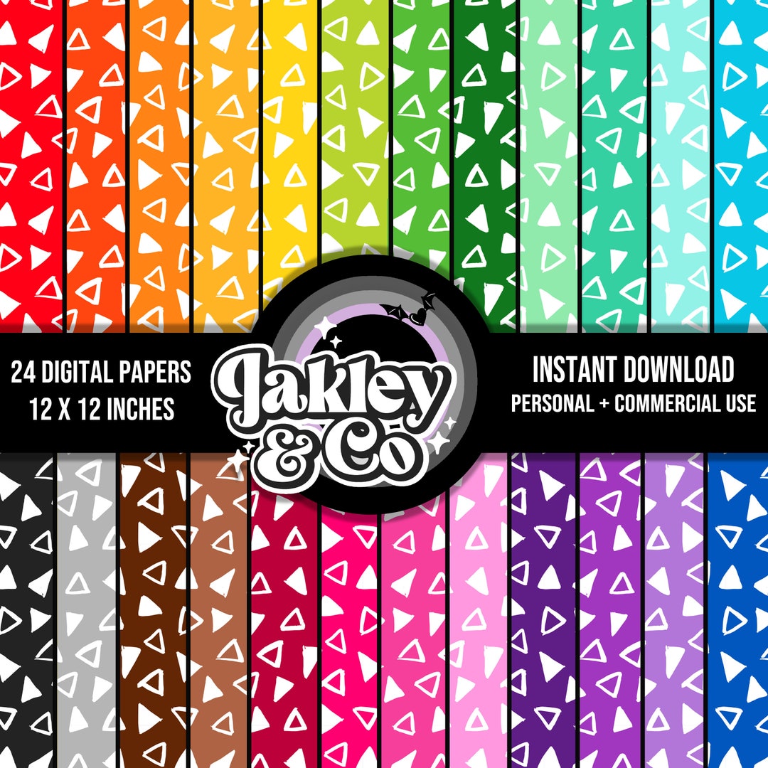 Triangle Pattern Digital Paper Rainbow Colors, 24 X Digital Papers Set ...