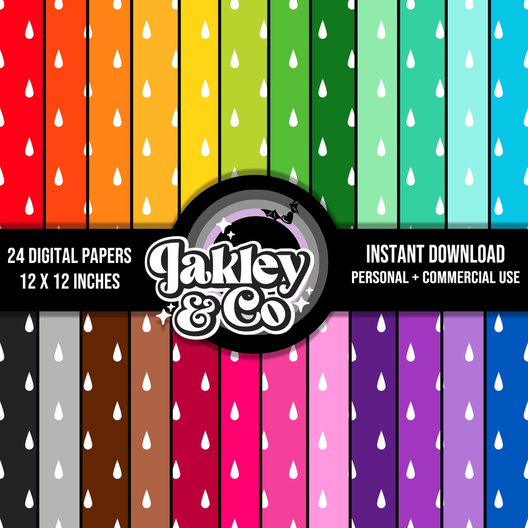 Rain Drops Digital Paper Rainbow Colors, 24 X Digital Papers Set ...