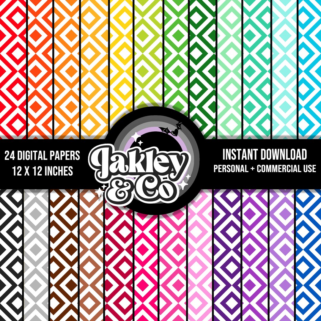 Diamond Pattern Digital Paper Rainbow Colors, 24 X Digital Papers Set ...