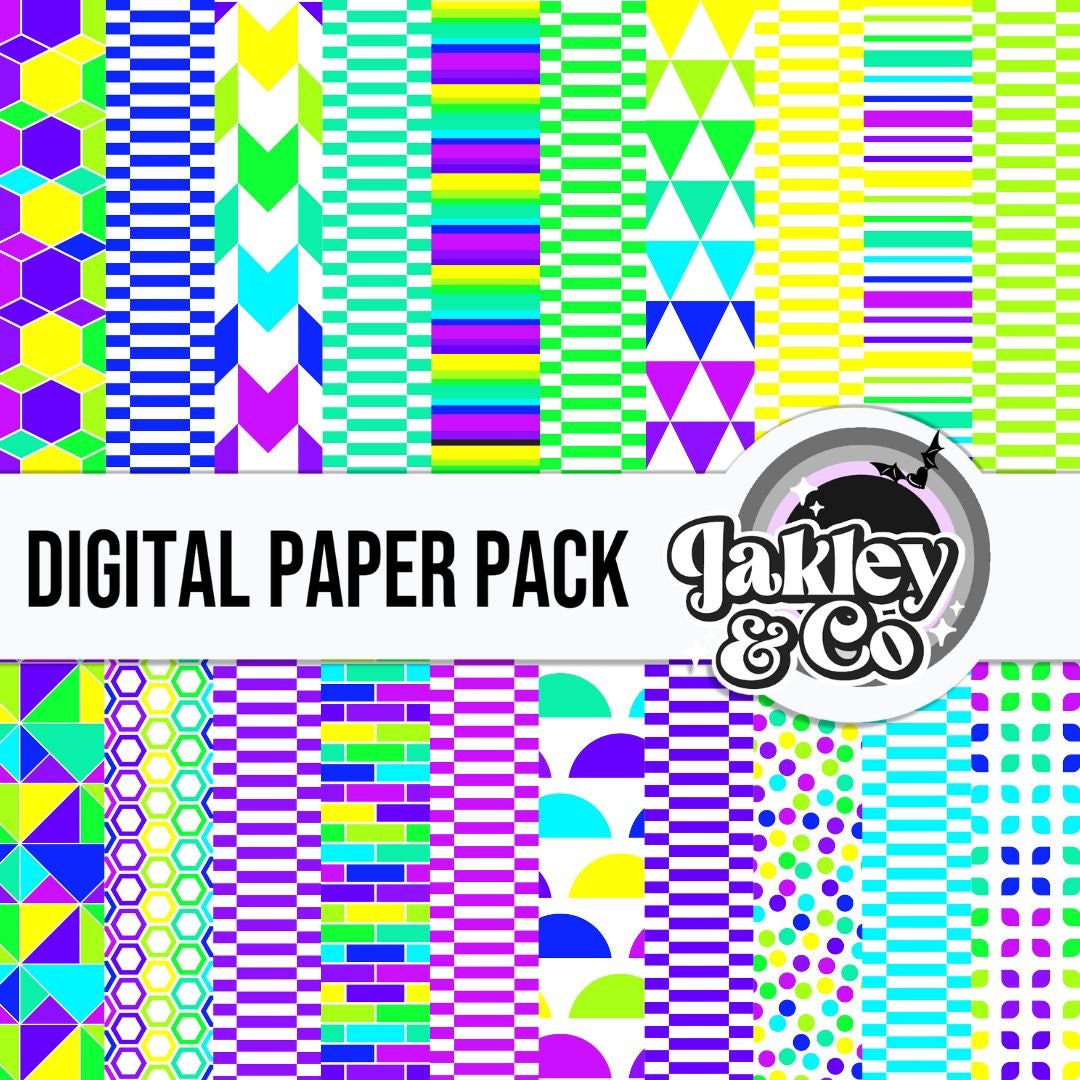NEON DIGITAL PAPER Neon Colours Digital Paper Pack Neon Patterns 20 X ...