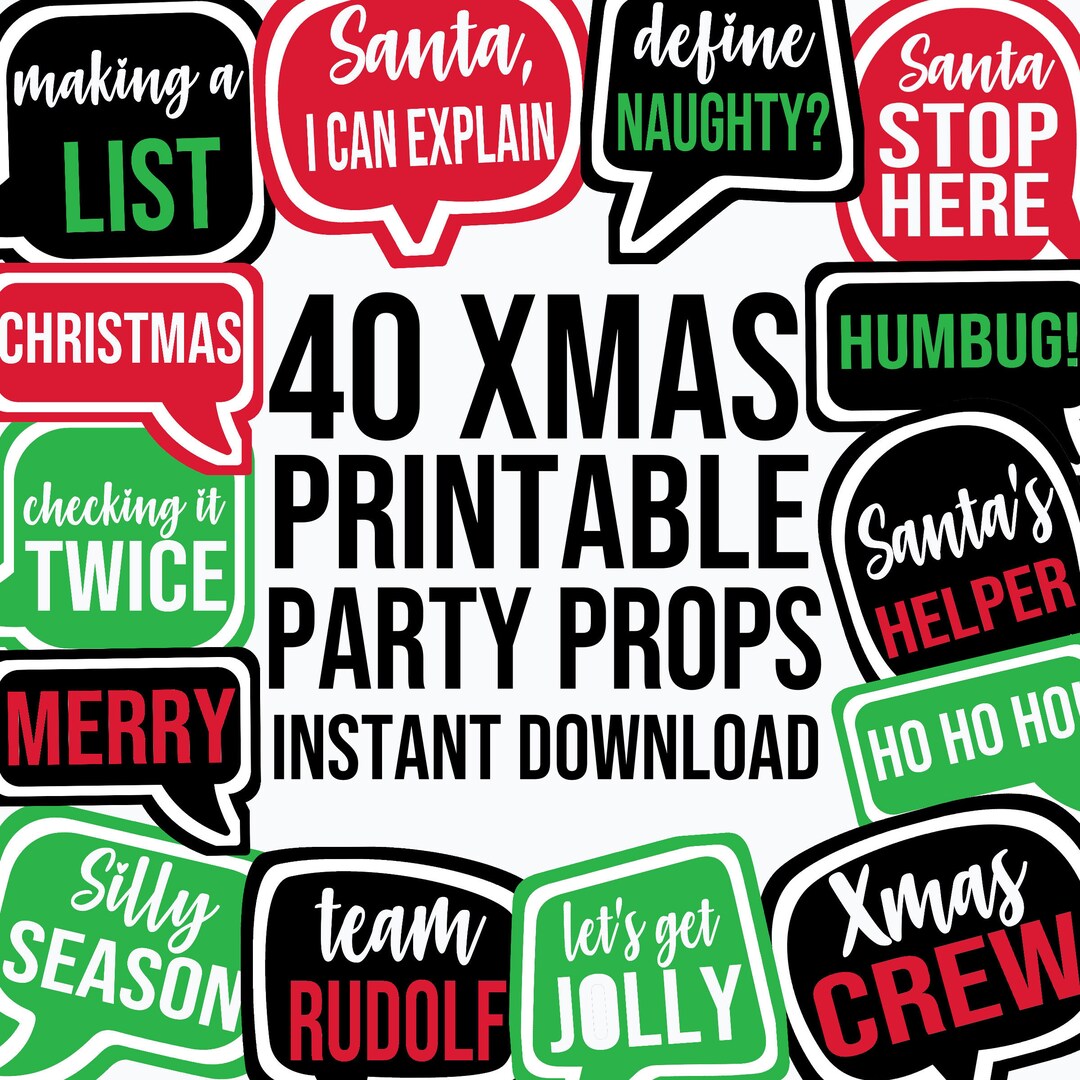 PRINTABLE PARTY PROPS Christmas Party Props Photo Booth Props Printable ...