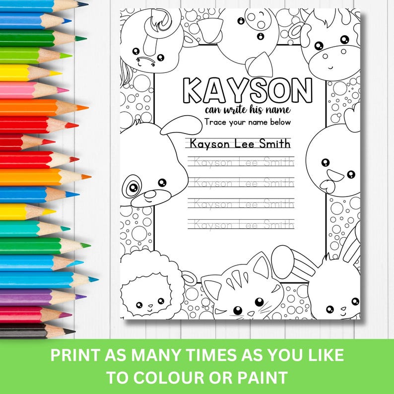 CUSTOM NAME TRACING Name Tracing Sheet, Name Colouring, Farm Animals ...