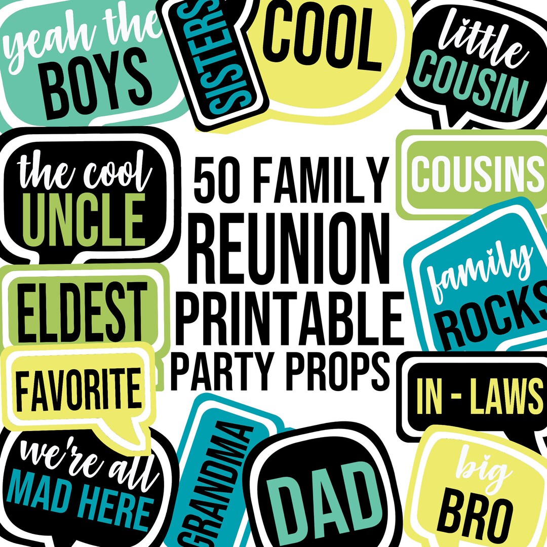 PRINTABLE PARTY PROPS Family Reunion Party Props Photo Booth Props ...