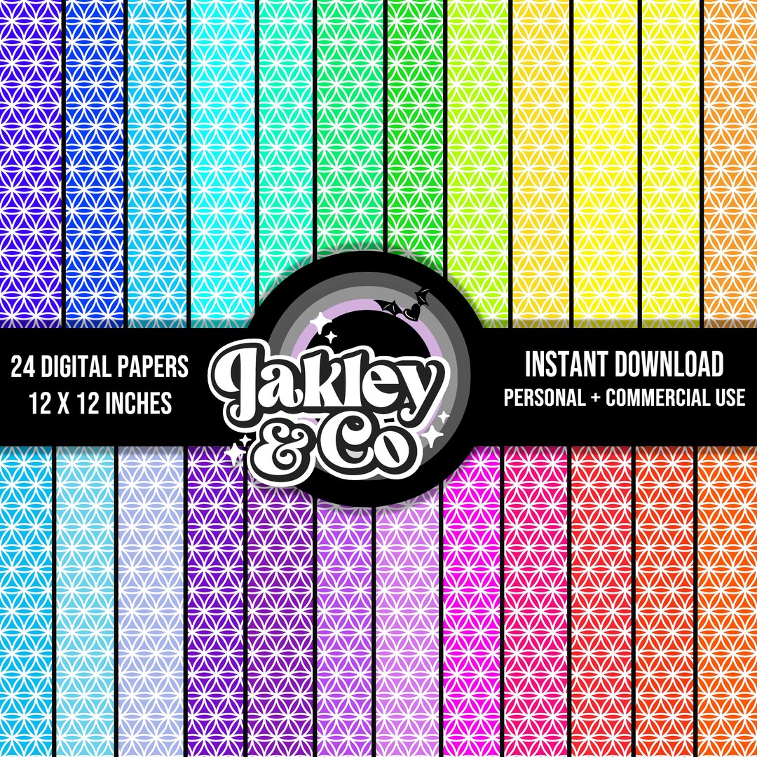 Geometric Tile Pattern Digital Paper Neon Colors, 24 X Digital Papers ...