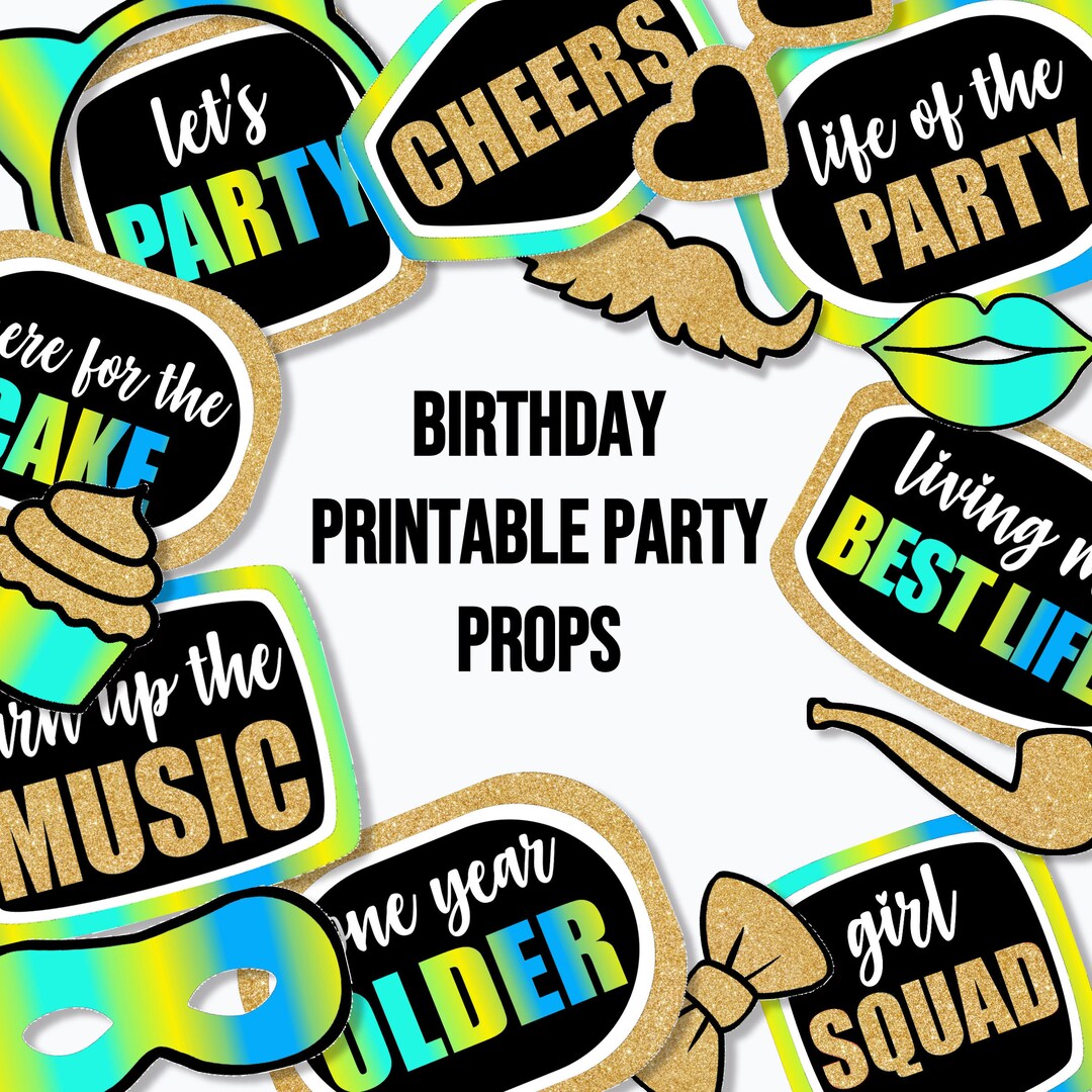 PRINTABLE PARTY PROPS Birthday Party Props Photo Booth Props Printable ...