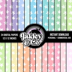 Hand Drawn Star Digital Paper Pastel Colors, 24 X Digital Papers Set ...