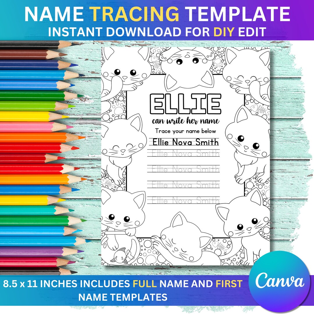 CUSTOM NAME TRACING Canva Template for Diy Editing, Name Tracing, Trace ...