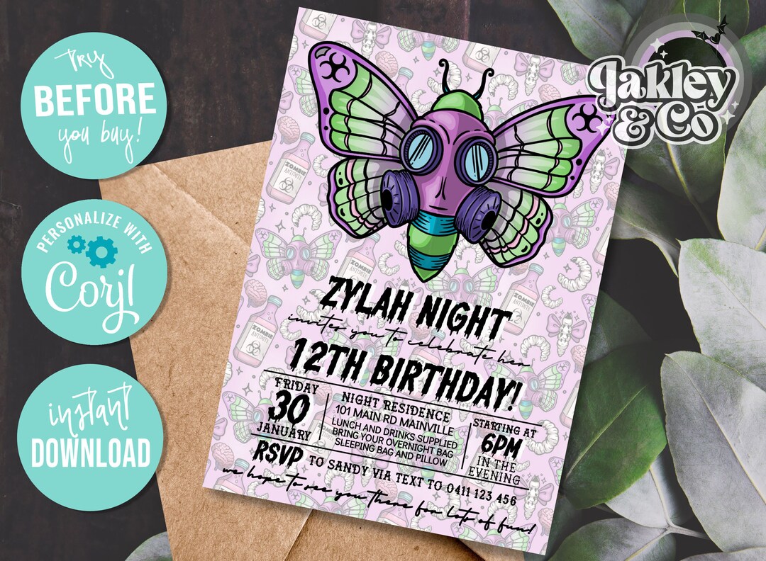 ZOMBIE BIRTHDAY INVITATION Zombie, Hallowee, Spooky Goth Girl ...